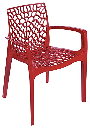 Green Boheme Gruvyer Indoor Outdoor Armchairs 4 Chairs, Red, Patio, Dining, Pool, Garden, Stacking, Never Rusts, Italian
