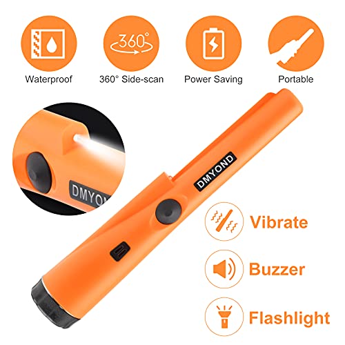 Metal Detector Pinpointer, Professional Waterproof Handheld Pin Pointer Wand, Search Treasure Pinpointing Finder Probe with 9V Battery and LED for Adults, Kids - Orange