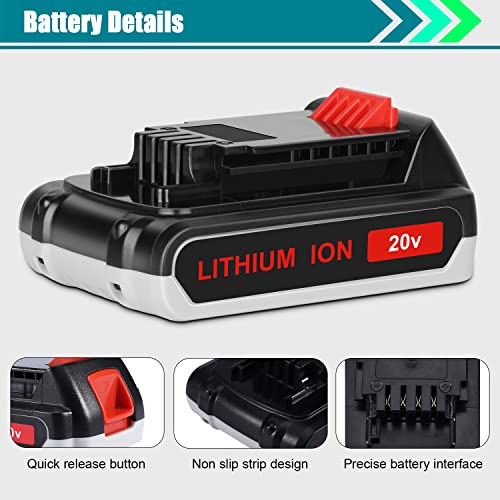 KUNLUN 2-Pack Replace Battery for Black and Decker 20V Lithium Battery 3000mAh, Replacement for Black & Decker 20 Volt Max LB20 LBX20 LBXR20 LB2X4020 LBXR2020 LST220 Battery