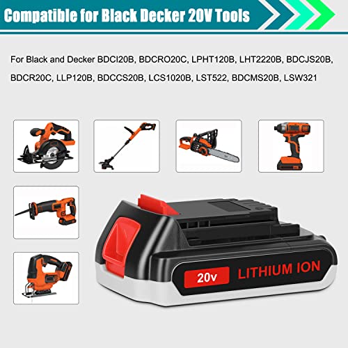KUNLUN 2-Pack Replace Battery for Black and Decker 20V Lithium Battery 3000mAh, Replacement for Black & Decker 20 Volt Max LB20 LBX20 LBXR20 LB2X4020 LBXR2020 LST220 Battery