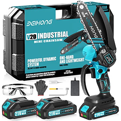 BEI & HONG Mini Chainsaw 6-Inch with 2 Batteries, Cordless Power Chain Saws with Security Lock, Handheld Small Chainsaw for Wood Cutting Tree Trimming (2023 upgrade)
