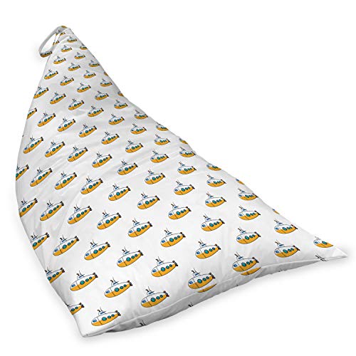 Lunarable Under The Sea Lounger Chair Bag, Hand Drawn Submarine Cartoon Marine Themed Design, High Capacity Storage with Handle Container, Lounger Size, Blue Earth Yellow Brown