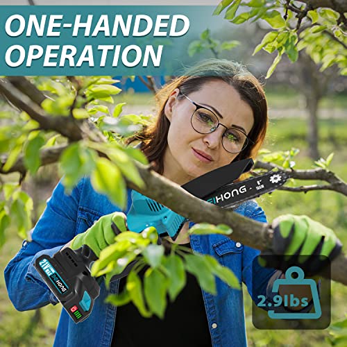 BEI & HONG Mini Chainsaw 6-Inch with 2 Batteries, Cordless Power Chain Saws with Security Lock, Handheld Small Chainsaw for Wood Cutting Tree Trimming (2023 upgrade)