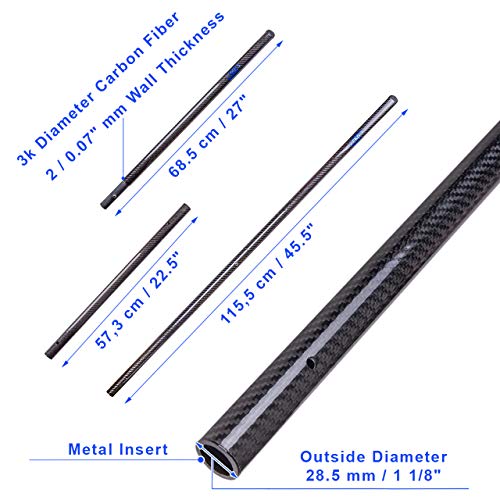 CKG Carbon Fiber Travel Sand Scoop Shovel Handle Universal Lightweight Pole for Beach Metal Detecting Long Rod with 28.5mm/1 1/8" Diameter