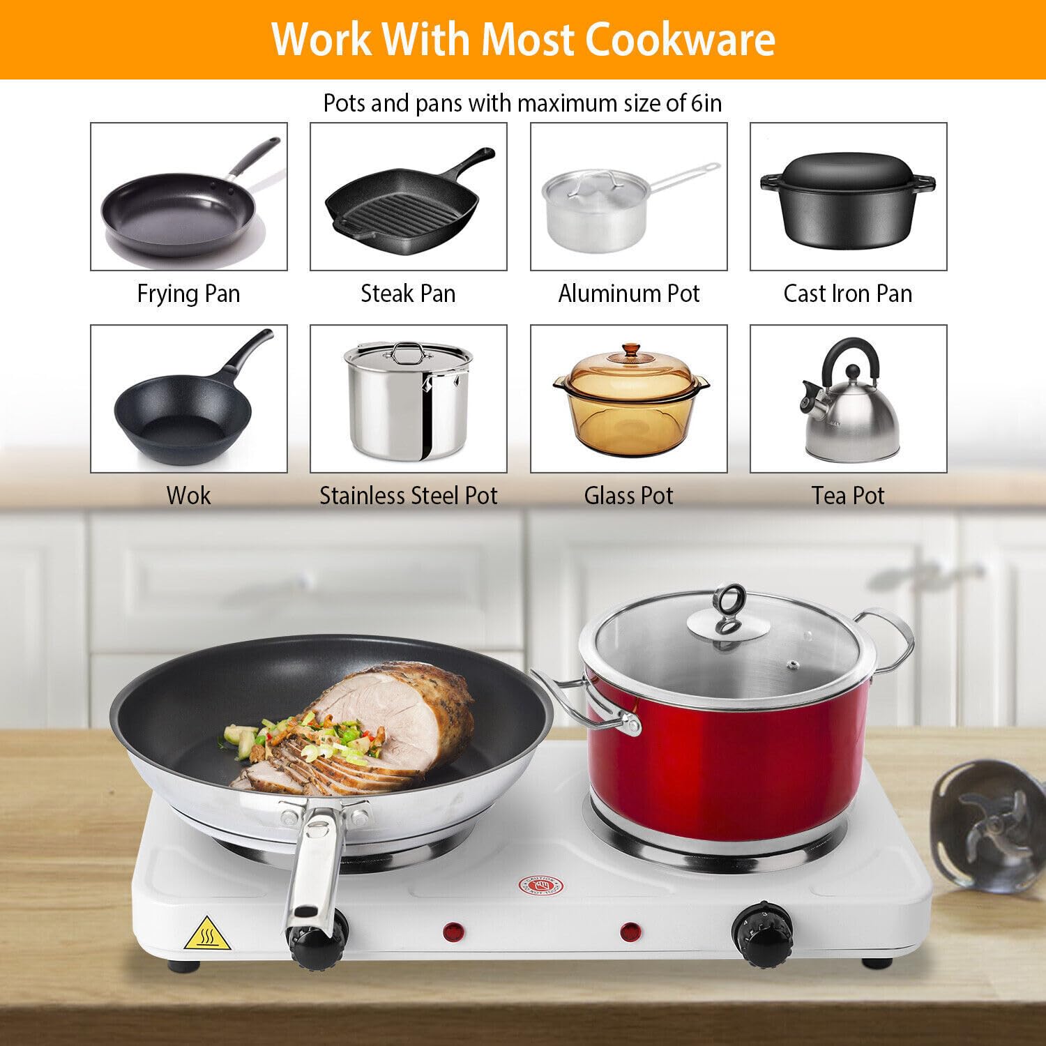 2000W Portable Electric Double Burner Hot Plate Cooktop Kitchen Cooking Stove
