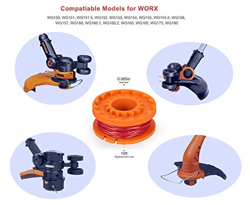 Trimmer Spool Line for Worx,Edger Spool Compatible with Worx trimmer spools Weed Eater String,Trimmer Line Refills 0.065 inch for Electric String Trimmers,Weed Wacker Spool Replacement Parts