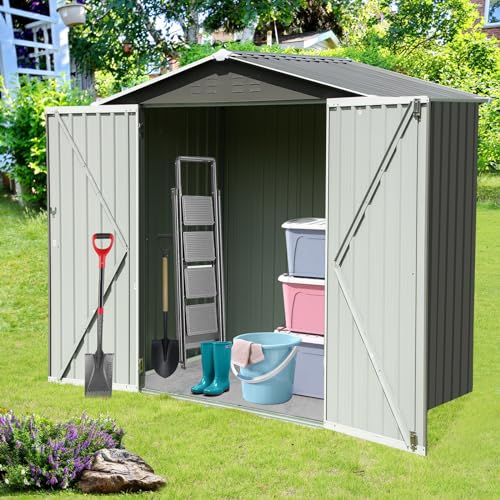 Outdoor Storage Shed 7×4.2 FT with Lockable Doors, Heavy Duty Galvanized Metal Garden Shed with Air Vent, Tool Sheds Storage House for Backyard Garden Patio Lawn-Dark Gray