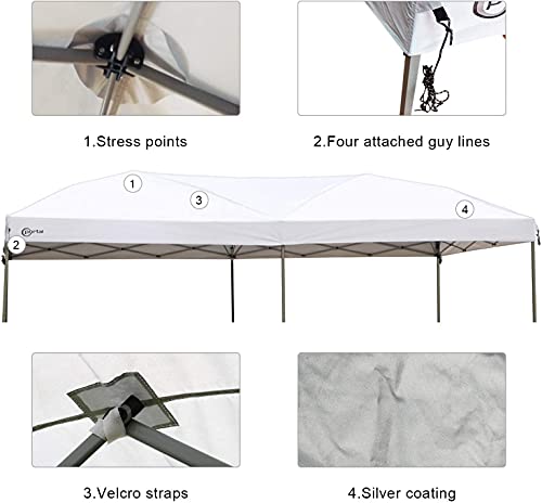 PORTAL 10x20 Canopy Replacement Cover, Pop Up Canopy Tent Top Cover Without Frame Legs Instant Patio Gazebo Pergola Sun Shade, White