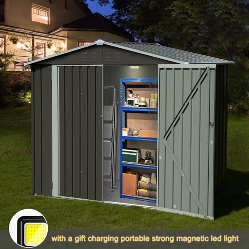 Outdoor Storage Shed 7×4.2 FT with Lockable Doors, Heavy Duty Galvanized Metal Garden Shed with Air Vent, Tool Sheds Storage House for Backyard Garden Patio Lawn-Dark Gray