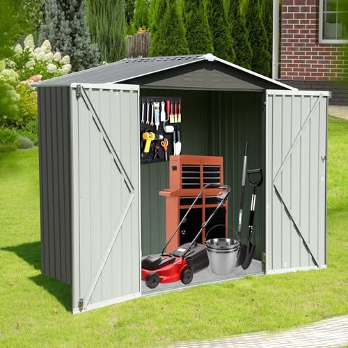 Outdoor Storage Shed 7ร4.2 FT with Lockable Doors, Heavy Duty Galvanized Metal Garden Shed with Air Vent, Tool Sheds Storage House for Backyard Garden Patio Lawn-Dark Gray