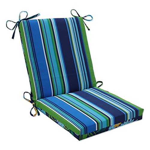 Pillow Perfect Outdoor/Indoor Spring Bling Blue/Sea Island Stripe Square Corner Chair Cushion, 2 Piece Assortment