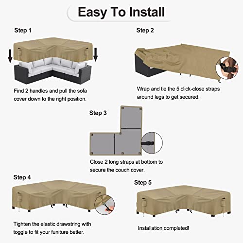 PureFit Outdoor Sectional Sofa Cover Waterproof V Shaped Patio Furniture Covers for Deck, Lawn and Backyard, 100βx100β, Camel