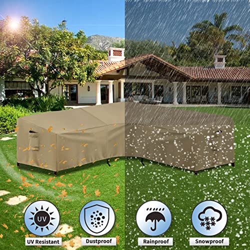 PureFit Outdoor Sectional Sofa Cover Waterproof V Shaped Patio Furniture Covers for Deck, Lawn and Backyard, 100βx100β, Camel