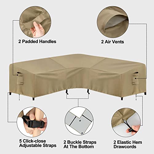PureFit Outdoor Sectional Sofa Cover Waterproof V Shaped Patio Furniture Covers for Deck, Lawn and Backyard, 100βx100β, Camel