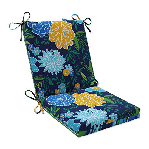 Pillow Perfect Outdoor/Indoor Spring Bling Blue/Sea Island Stripe Square Corner Chair Cushion, 2 Piece Assortment