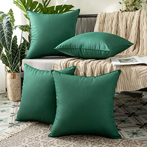 MIULEE Pack of 4 Decorative Outdoor Pillow Covers Square Cushion Cases PU Coating Waterproof Throw Pillowcase Shell for Living Room Couch Sofa Garden Tent Park 18x18 Inch Army Green