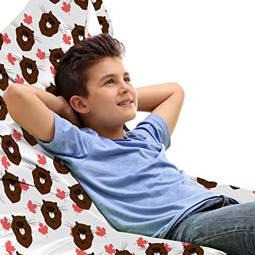 Lunarable Beaver Lounger Chair Bag, Repetitive Pattern of Heads on The Background of Maple Leaves Canadian Traits, High Capacity Storage with Handle Container, Lounger Size, Chocolate Coral
