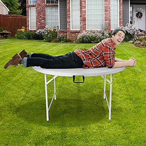 Vilobos Round Folding Table, 4.4-Foot 53β Dia Portable Plastic Table Comfortable for 6 to 8 Seat, Party Banquet Table for Conference Card Camping Wedding Dining Outdoor Picnic Family Festival Events
