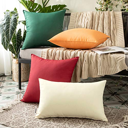 MIULEE Pack of 4 Decorative Outdoor Pillow Covers Square Cushion Cases PU Coating Waterproof Throw Pillowcase Shell for Living Room Couch Sofa Garden Tent Park 18x18 Inch Army Green
