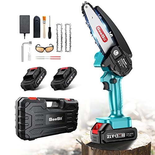 Mini Chainsaw 6-inch Mini Chainsaw Cordless ๐ญ๐ฎ Pc Tool Set, Seesii Battery Chainsaw with 2x Big Batteries, 2.62lbs Handheld Electric Power Chain Saw with Safety Lock for Tree Trimming Wood Cutting