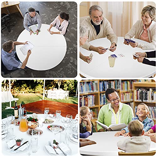 Vilobos Round Folding Table, 4.4-Foot 53β Dia Portable Plastic Table Comfortable for 6 to 8 Seat, Party Banquet Table for Conference Card Camping Wedding Dining Outdoor Picnic Family Festival Events