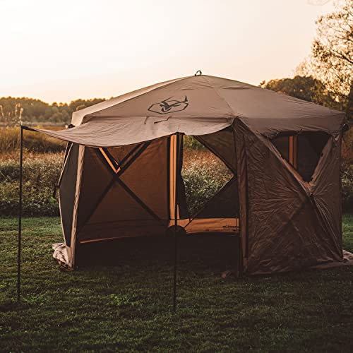Gazelle Tentsā¢, G6 Deluxe 6-Sided Portable Gazebo, Easy Pop-Up Hub Screen Tent, Waterproof, UV Resistant, Attached Wind Panels, 8-Person & Table, Badlands Brown, 86" x 124" x 124", GG610BR