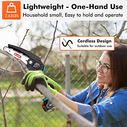 Mini Chainsaw 6-inch Mini Chainsaw Cordless ๐ญ๐ฎ Pc Tool Set, Seesii Battery Chainsaw with 2x Big Batteries, 2.62lbs Handheld Electric Power Chain Saw with Safety Lock for Tree Trimming Wood Cutting