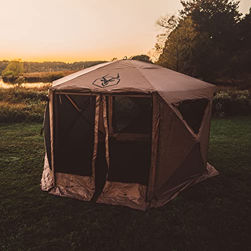 Gazelle Tentsā¢, G6 Deluxe 6-Sided Portable Gazebo, Easy Pop-Up Hub Screen Tent, Waterproof, UV Resistant, Attached Wind Panels, 8-Person & Table, Badlands Brown, 86" x 124" x 124", GG610BR