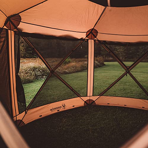 Gazelle Tentsā¢, G6 Deluxe 6-Sided Portable Gazebo, Easy Pop-Up Hub Screen Tent, Waterproof, UV Resistant, Attached Wind Panels, 8-Person & Table, Badlands Brown, 86" x 124" x 124", GG610BR