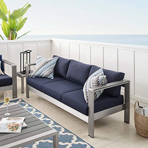 Modway EEI-4228-SLV-NAV Shore EEI-4228-SLV-NAVShore Sunbrella Patio Sofa in Silver Navy
