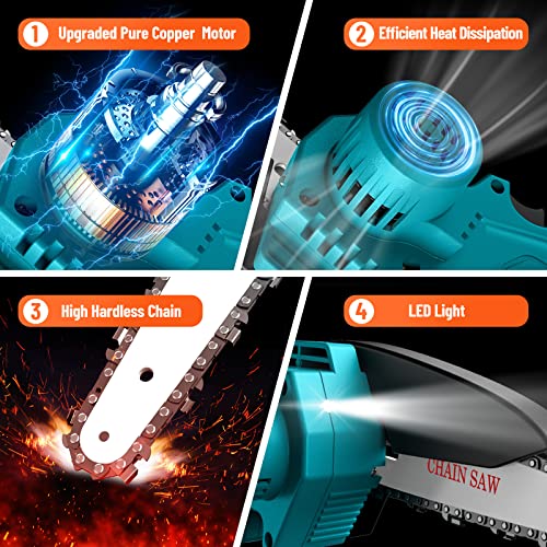Mini Chainsaw 6-inch Mini Chainsaw Cordless ๐ญ๐ฎ Pc Tool Set, Seesii Battery Chainsaw with 2x Big Batteries, 2.62lbs Handheld Electric Power Chain Saw with Safety Lock for Tree Trimming Wood Cutting