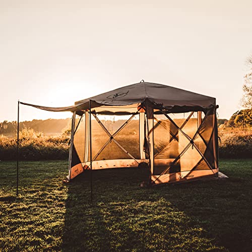Gazelle Tentsā¢, G6 Deluxe 6-Sided Portable Gazebo, Easy Pop-Up Hub Screen Tent, Waterproof, UV Resistant, Attached Wind Panels, 8-Person & Table, Badlands Brown, 86" x 124" x 124", GG610BR