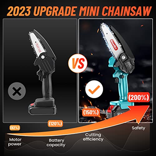 Mini Chainsaw 6-inch Mini Chainsaw Cordless ๐ญ๐ฎ Pc Tool Set, Seesii Battery Chainsaw with 2x Big Batteries, 2.62lbs Handheld Electric Power Chain Saw with Safety Lock for Tree Trimming Wood Cutting