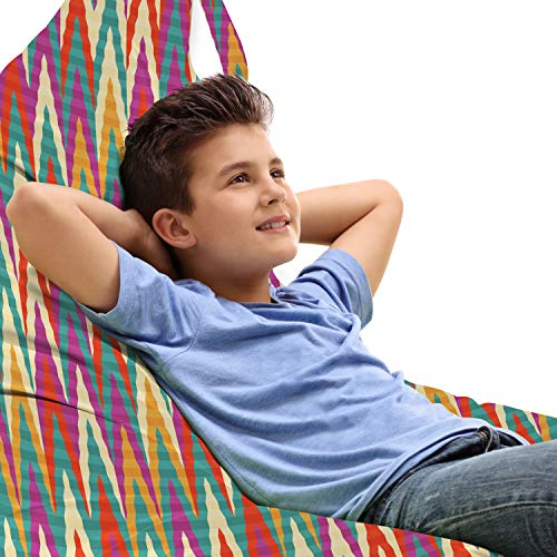 Ambesonne Ikat Lounger Chair Bag, Funky Colored Geometric Zigzag Stripes in Contrasting Tones Retro Fashion Repetition, High Capacity Storage with Handle Container, Lounger Size, Multicolor