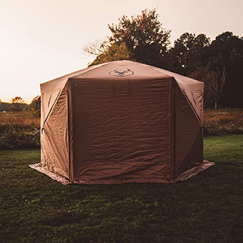 Gazelle Tentsā¢, G6 Deluxe 6-Sided Portable Gazebo, Easy Pop-Up Hub Screen Tent, Waterproof, UV Resistant, Attached Wind Panels, 8-Person & Table, Badlands Brown, 86" x 124" x 124", GG610BR