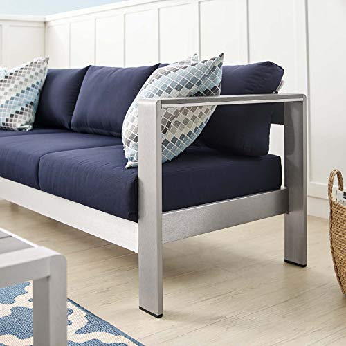 Modway EEI-4228-SLV-NAV Shore EEI-4228-SLV-NAVShore Sunbrella Patio Sofa in Silver Navy