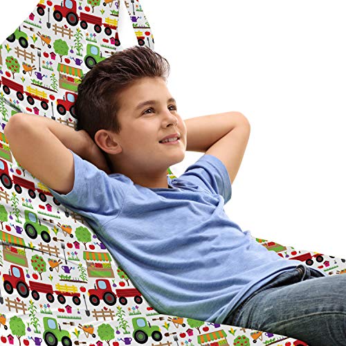 Lunarable Country Lounger Chair Bag, Gardening Farming Agriculture Rural Theme with Fence Tractor Tree Bird Vegetable, High Capacity Storage with Handle Container, Lounger Size, Multicolor