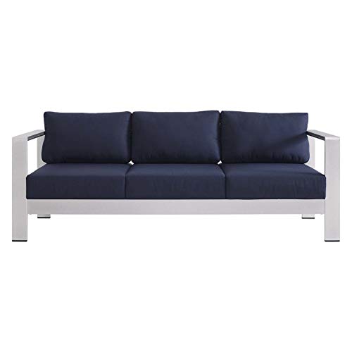 Modway EEI-4228-SLV-NAV Shore EEI-4228-SLV-NAVShore Sunbrella Patio Sofa in Silver Navy