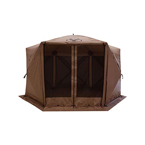 Gazelle Tentsā¢, G6 Deluxe 6-Sided Portable Gazebo, Easy Pop-Up Hub Screen Tent, Waterproof, UV Resistant, Attached Wind Panels, 8-Person & Table, Badlands Brown, 86" x 124" x 124", GG610BR