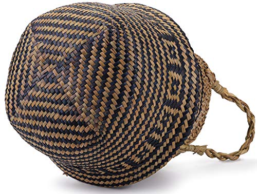 Yesland 3 Pcs Woven Seagrass Belly Basket for Storage, Ideal Cross Pattern Plant Pot, Laundry & Picnic Basket for Home or Outdoor Use - Black (S,M,L)