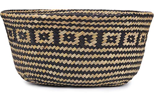 Yesland 3 Pcs Woven Seagrass Belly Basket for Storage, Ideal Cross Pattern Plant Pot, Laundry & Picnic Basket for Home or Outdoor Use - Black (S,M,L)