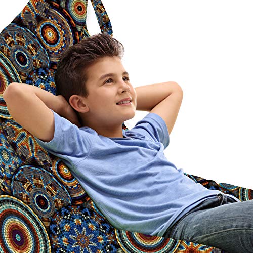 Lunarable Mosaic Lounger Chair Bag, Old Fashioned Renaissance Motifs Circular Geometric Fractal Vintage Design Tile, High Capacity Storage with Handle Container, Lounger Size, Multicolor