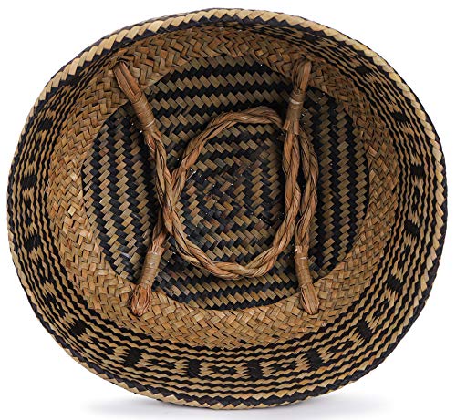Yesland 3 Pcs Woven Seagrass Belly Basket for Storage, Ideal Cross Pattern Plant Pot, Laundry & Picnic Basket for Home or Outdoor Use - Black (S,M,L)