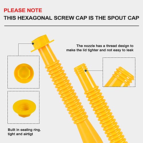 Gas Can Spout Replacement, Gas Can Nozzle,(3Kit-Yellow) with 6 Screw Collar Caps(3 Coarse Thread &3 Fine Thread-Fits Most of The Cans) with Gas Can Vent Caps, Thick Rubber pad, Spout Cover, Base Caps