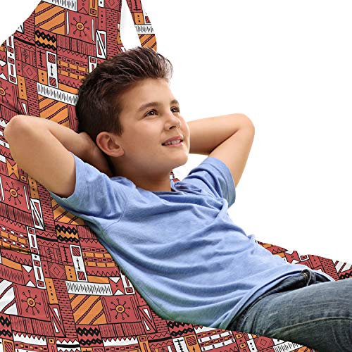 Lunarable Tribal Lounger Chair Bag, Bohemian Themed Ethnic Funky Pattern Prehistoric Sun Geometric Doodle, High Capacity Storage with Handle Container, Lounger Size, Pale Orange and Pale Rust