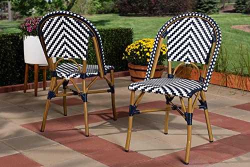 Baxton Studio Celie Dining Side Chair in Navy and White (Set of 2)