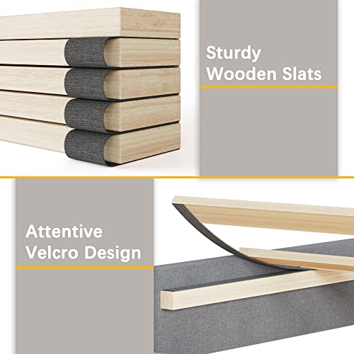 Fluest Queen Bed Frame Upholstered Bed Frame Platform with Adjustable Headboard Linen Fabric Tufted Headboard Wooden Slats Support, No Box Spring Needed, Easy Assembly, Mattress Foundation, Light Grey