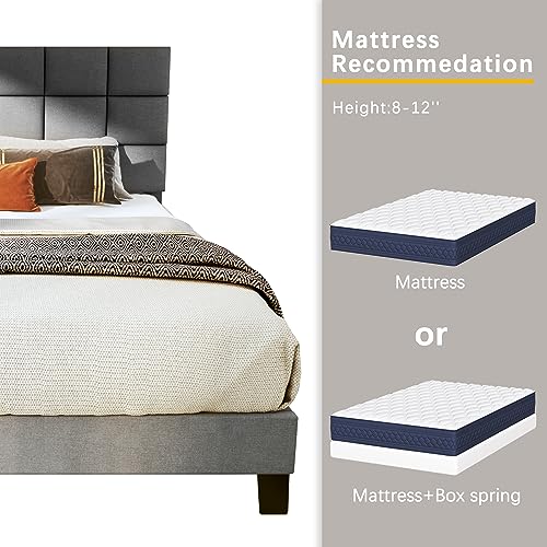 Fluest Queen Bed Frame Upholstered Bed Frame Platform with Adjustable Headboard Linen Fabric Tufted Headboard Wooden Slats Support, No Box Spring Needed, Easy Assembly, Mattress Foundation, Light Grey