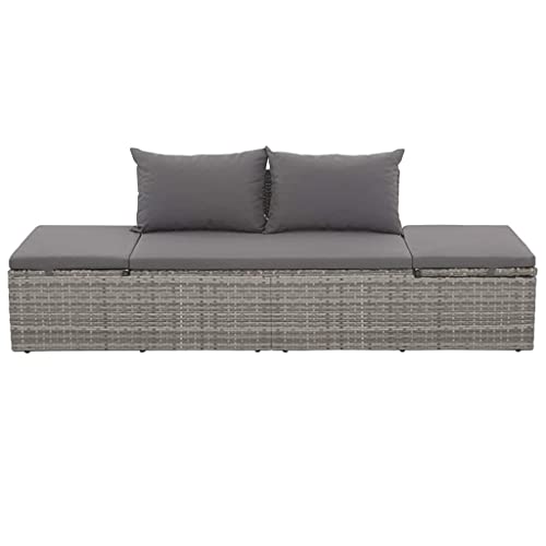 Wuyue and buding Outdoor Patio Sofa Rattan 3 Seats, Chaise Lounge Adjustable, Daybed with Cushions Pillows 76.8"x23.6"x23.6"