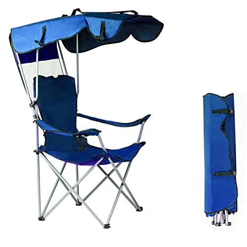 PLKO Camping Chairs with Canopy, Portable Quad Lawn Chair for Adults, Folding Recliner Chair with Cup Holder Outdoor Events and Shade,Support 350 LBS,Light Blue